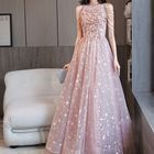 Caprice - Halter-Neck Sequined Chained Star Print A-Line Mesh Evening ...