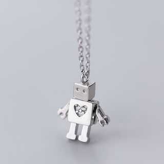A’ROCH - 925 Sterling Silver Rhinestone Robot Dangle Necklace | YesStyle