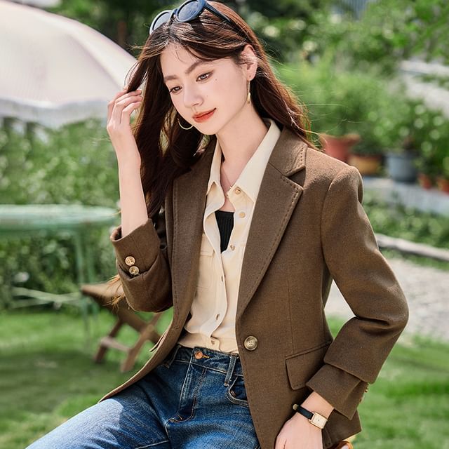Princess Min - One Buttoned Plain Blazer / Long-Sleeve Shirt | YesStyle