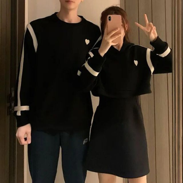 Azure - Couple Matching Long-Sleeve Mock Two Piece Mini Dress / Heart ...