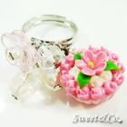 Sweet & Co. - Sweet Floral Pink Cupcake Pearl Silver Ring | YesStyle