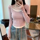 Sienne - Long-Sleeve Scoop Neck Mock Two Piece T-Shirt | YesStyle