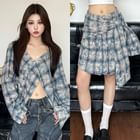 GAGAO - Long Sleeve V-Neck Plaid Asymmetrical Button Top | YesStyle