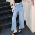 Wisjam - Mid Rise Washed Cropped Wide Leg Jeans | YesStyle