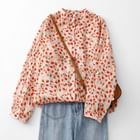 ZIMO - Long Sleeve Band Collar Leaves Print Blouse | YesStyle