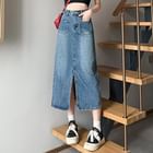 Wisjam - High Rise Front-Slit Denim Midi Pencil Skirt | YesStyle