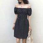 Shalala - Short-Sleeve Square Neck Dotted Mini A-Line Dress | YesStyle