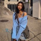 LIPHOP - Set: Open-Front Cropped Fluffy Cardigan + Bustier Top | YesStyle