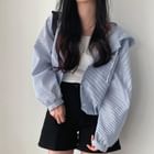 Saccharine - Long-Sleeve Hooded Striped Shirt Jacket | YesStyle