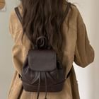 Indenis - Plain Faux Leather Flap Backpack | YesStyle