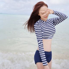 Honolulu - Set: Stripe Rashguard + Swim Bottom | YesStyle