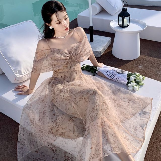 Juuri - Spaghetti Strap Floral Midi A-Line Sundress | YesStyle