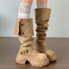 Red Wolf - Round Toe Buckled Platform Chunky Heel Tall Boots | YesStyle