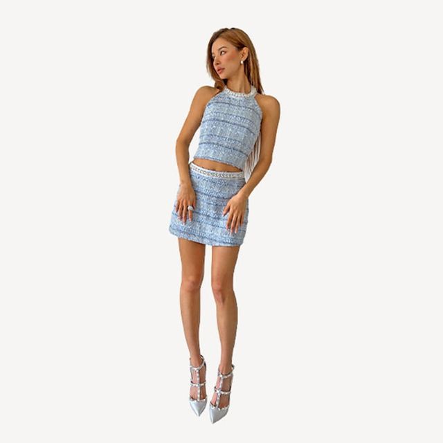 LIPHOP - Tweed Set: Halter Top + Mini Skirt | YesStyle