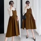 NOA - Maternity Mock Two-Piece Long-Sleeve Mock Neck Two-Tone Midi A ...