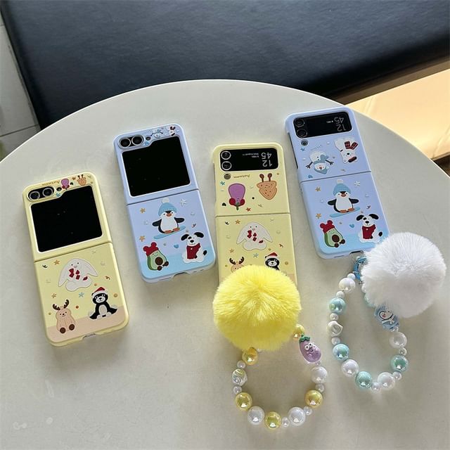 Jaguara - Animal Phone Case / Pom Pom Strap / Set - Samsung Flip | YesStyle