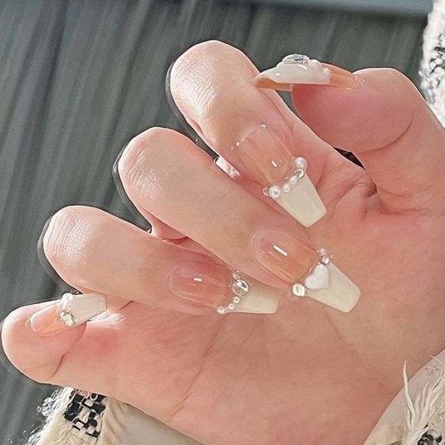 Cutip Nails - Heart Faux Pearl Faux Nail Tips | YesStyle