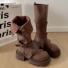 Queen Zoo - Platform Plain Buckled Faux Leather Tall Boots | YesStyle