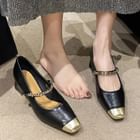 Moonwalk - Chunky Heel Cap Toe Chain Strap Faux Leather Mary Jane Pumps ...