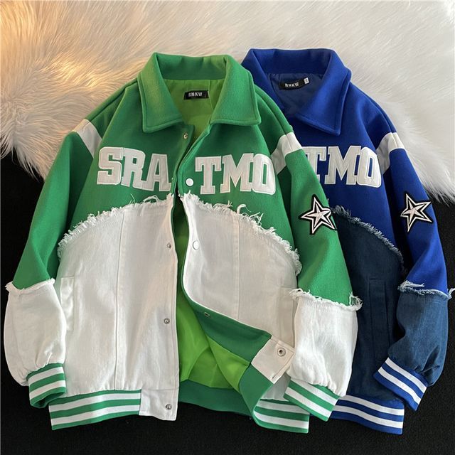 Hushgrain - Long-Sleeve Lettering Denim Panel Jacket | YesStyle