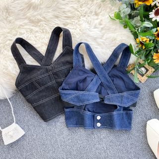 Lucuna - Wide Strap Cross-Back Denim Top | YesStyle