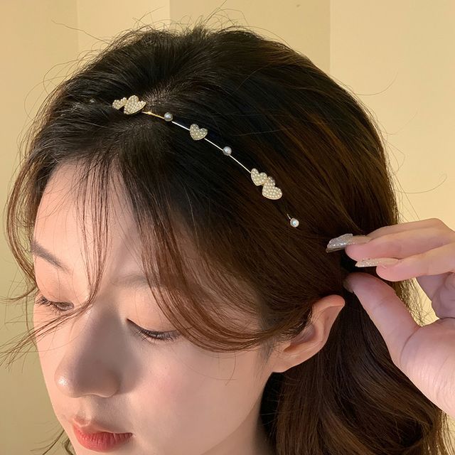 Ticoo - Heart Faux Pearl / Bow Faux Cat Eye Stone Headband | YesStyle