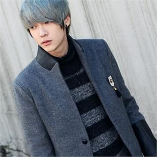 ABOKI - Faux-Leather Trim Wool Blend Jacket | YesStyle