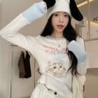 Ashlee - Long-Sleeve Round Neck Cat Lettering Print T-Shirt | YesStyle
