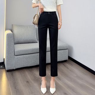 Tulik - High Rise Plain Slit Cropped Straight Leg Pants | YesStyle