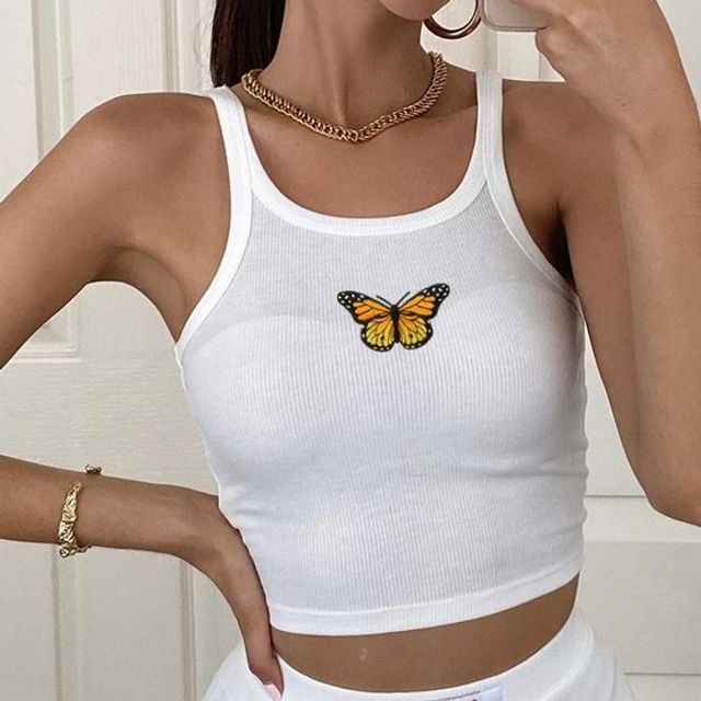 Tranquira Butterfly Print Cropped Camisole Top Yesstyle