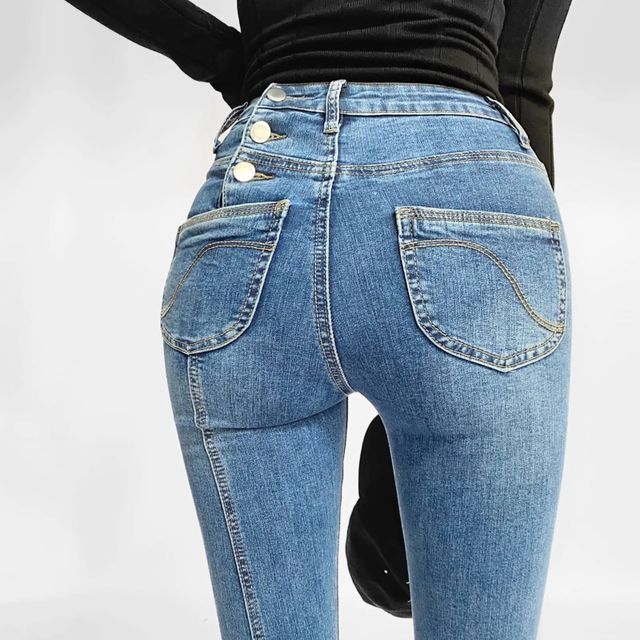 Reknovine - Button-Up High-Waist Slim-Fit Jeans | YesStyle