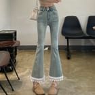 Wisjam - High Waist Lace Trim Washed Cropped Bootcut Jeans | YesStyle