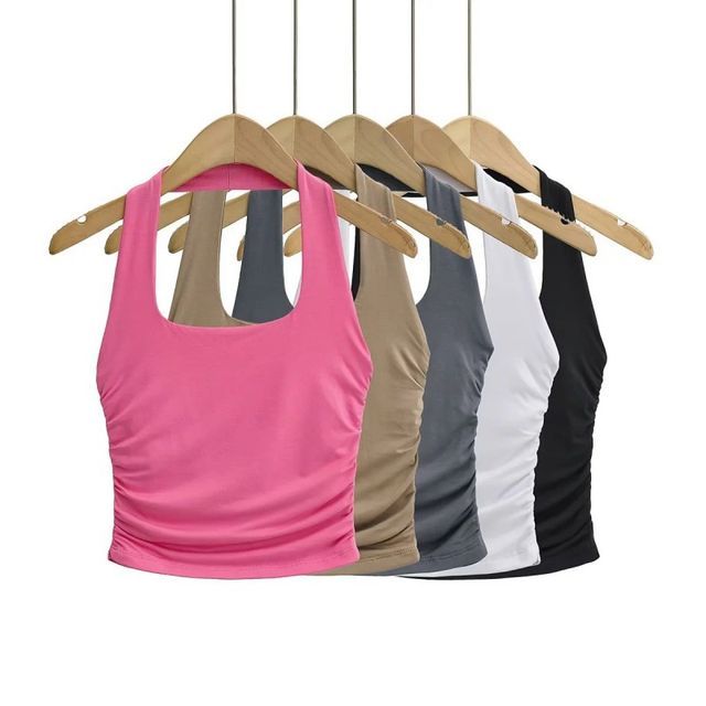 Florentine - Halter Square Neck Plain Crop Top | YesStyle