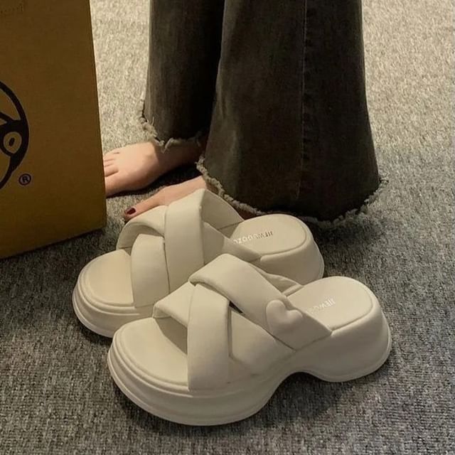 Asterisk - Cross Strap Platform Chunky Heel Slide Sandals | YesStyle