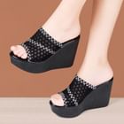 Hannah - Checkerboard Platform Wedge Heel Slide Sandals | YesStyle