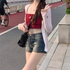 Mushini - Low Rise Denim Hot Pants | YesStyle