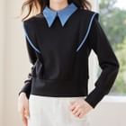 Yohana - Mock Two-Piece Collar Two Tone Sweatshirt | YesStyle