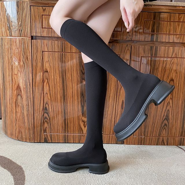 Weiya - Block Heel Mesh Tall Boots | YesStyle