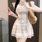 Astarix - Cap-Sleeve Plain Lace Trim Mini A-Line Dress | YesStyle