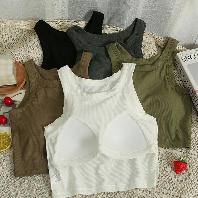 Lemongrass - Racerback Plain Tank Top with Pads in 5 Colors | YesStyle