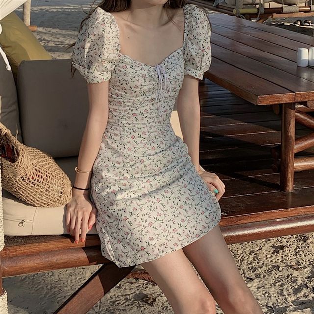 Ginger Girl - Floral Print Short-Sleeve Mini A-Line Dress | YesStyle