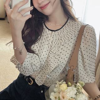 Saccharine - 3/4-Sleeve Dotted Blouse | YesStyle
