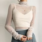 Coris - Long-Sleeve High Neck Plain Mesh Top | YesStyle