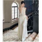 NENE - Halter-Neck Plain Shirred Top / High Waist Wide Leg Pants | YesStyle