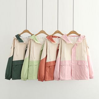 TOJI - Two-Tone Hooded Zip-Up Jacket | YesStyle