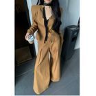 NENE - V-Neck Pinstriped Single Breasted Blazer / Mid Rise Wide Leg ...