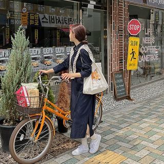 HOTPING - Quarter-Placket Maxi Denim Shirtdress | YesStyle