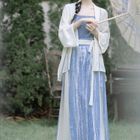 Pantho - Slit Hanfu Jacket / Plain Cami Top / Print Panel Maxi A-Line ...