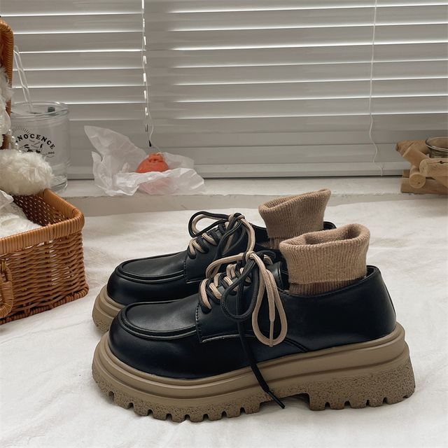 clog & wings - Lace-Up Faux Leather Platform Shoes | YesStyle