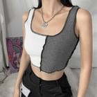 Sugarcoat - Square-Neck Two-Tone Cropped Tank Top | YesStyle